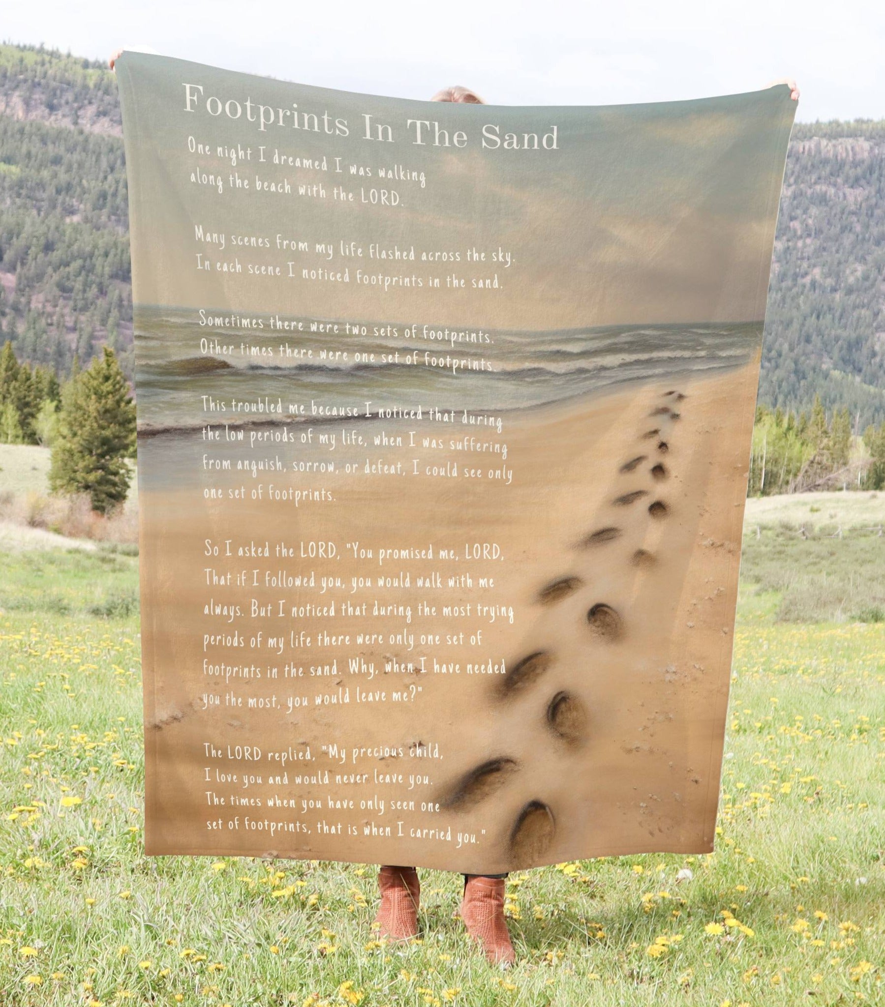 Footprints In The Sand Throw Blanket - Velveteen Plush Blanket – Psalms ...