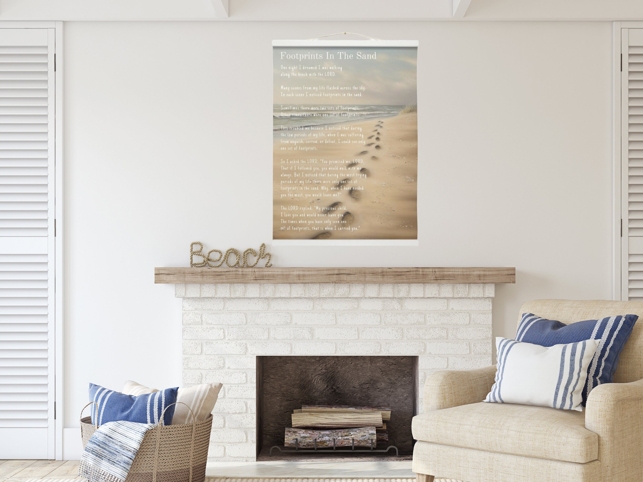 Hanging Canvas Tapestry - Footprints In The Sand Art On Canvas – Psalms ...